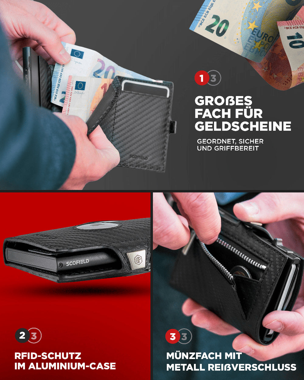 Premium Airtag Wallet mit Münzfach & RFID I für 10 Karten – Scofieldwallets